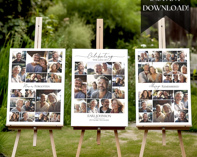Memory Board Template, Funeral Picture Collage Sign Set Templates ...