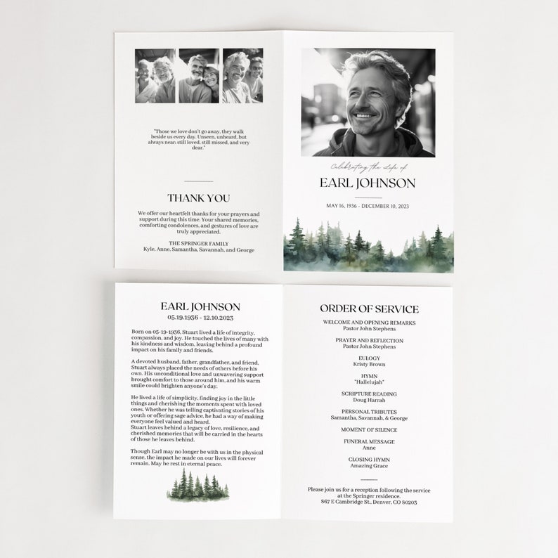 Funeral Program Template for Man, Editable Photo Funeral Program, CANVA ...