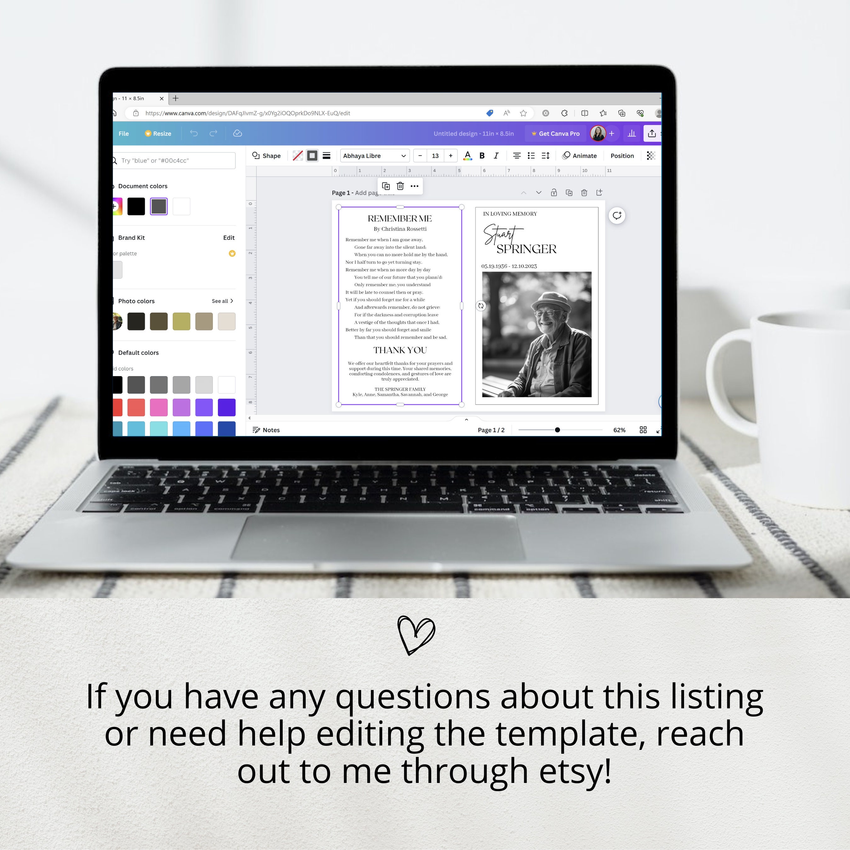 Funeral Program Template Editable Photo Funeral Program - Etsy UK