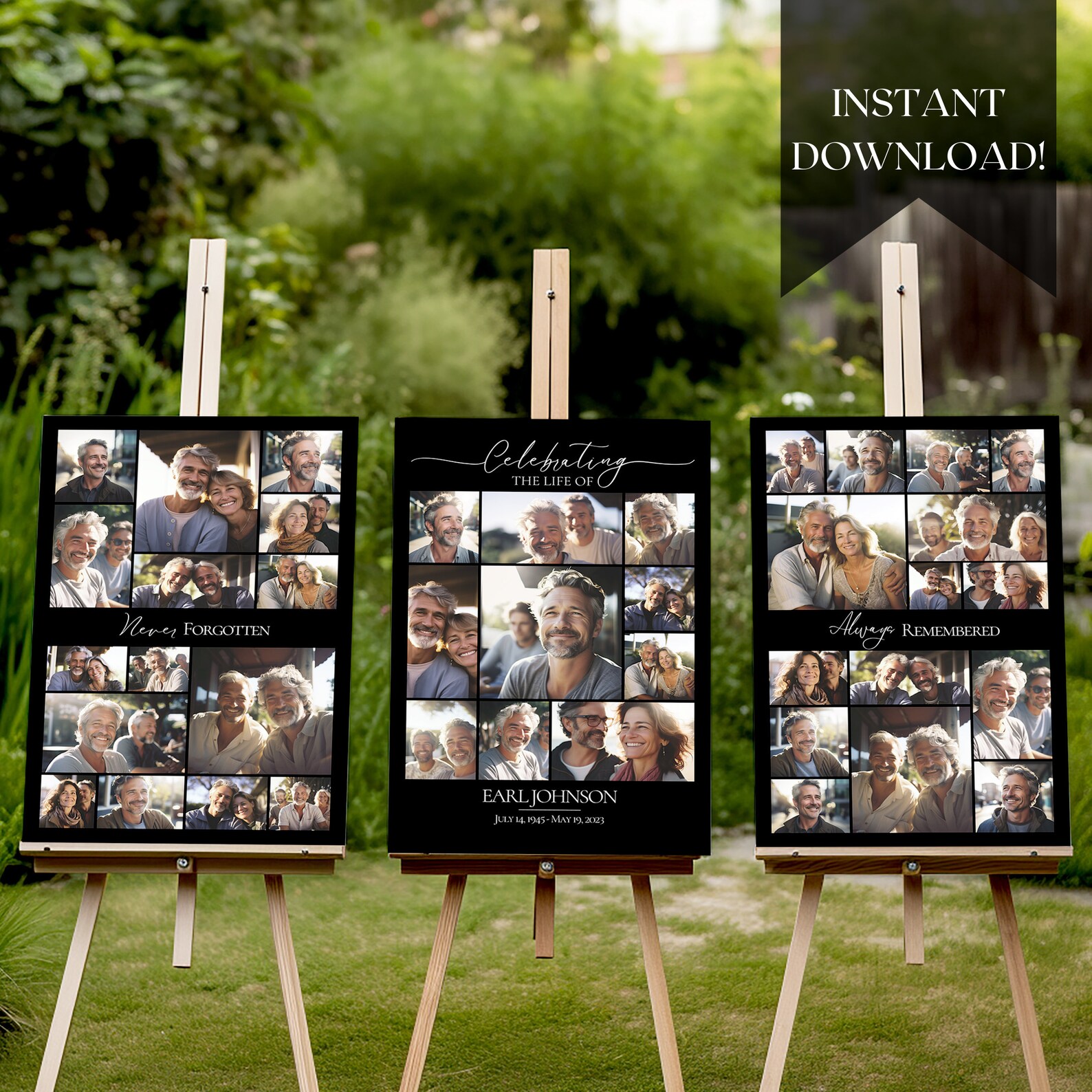 Memory Board Template, Funeral Picture Collage Sign Set Templates ...