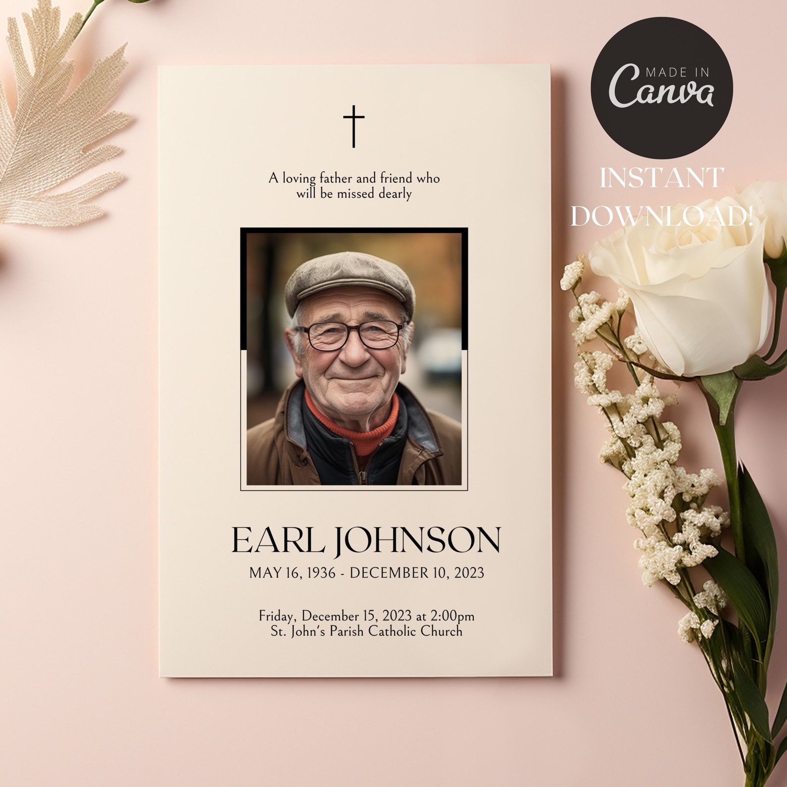 Funeral Program Template, Printable Funeral Program, CANVA Memorial ...