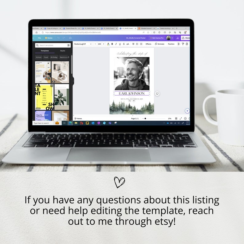 Editable Funeral Poster, Funeral Welcome Sign, Canva Template, Memorial ...