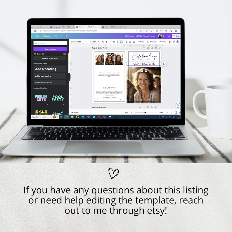 Funeral Program Template, Editable Photo Funeral Program, CANVA ...