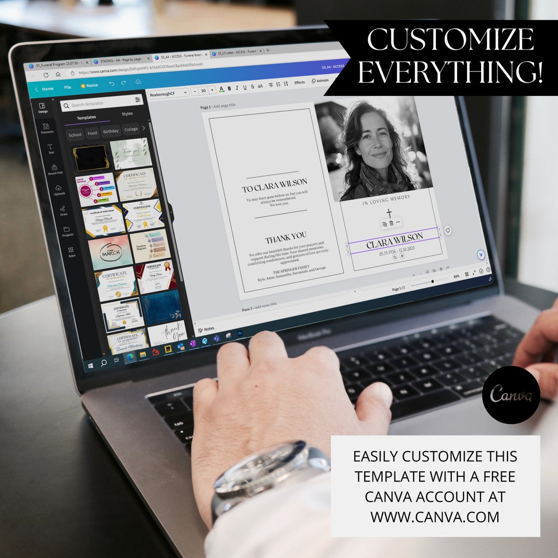 Funeral Program Template, Editable Photo Funeral Program, CANVA ...