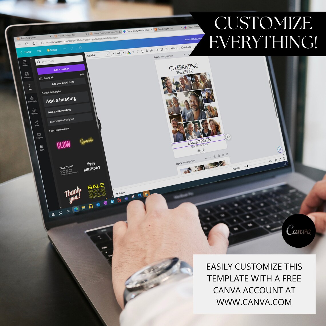 Memory Board Template, Funeral Picture Collage Sign Set Templates ...