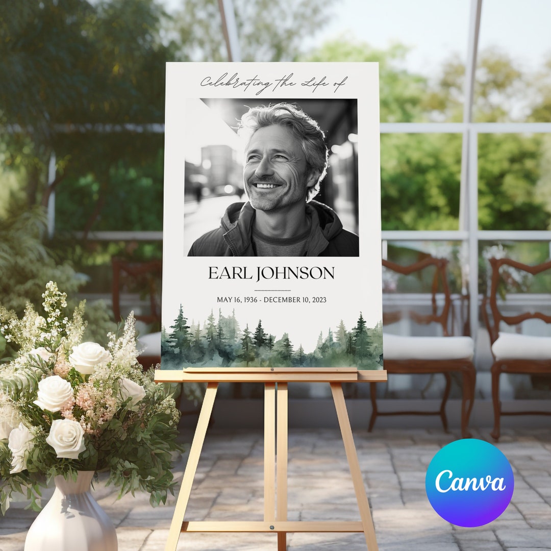 Editable Funeral Poster, Funeral Welcome Sign, Canva Template, Memorial ...
