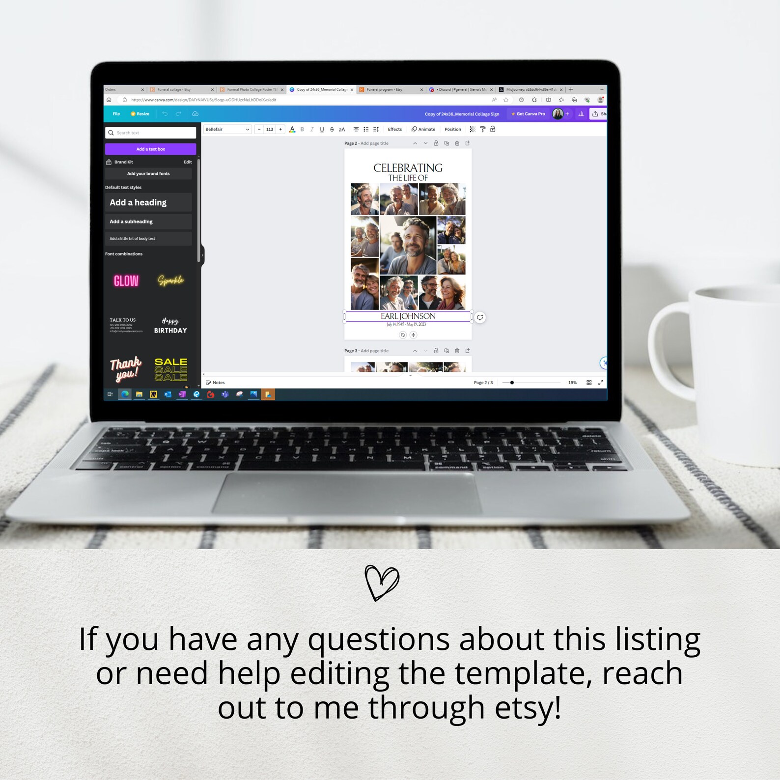 Memory Board Template Funeral Picture Collage Sign Set - Etsy