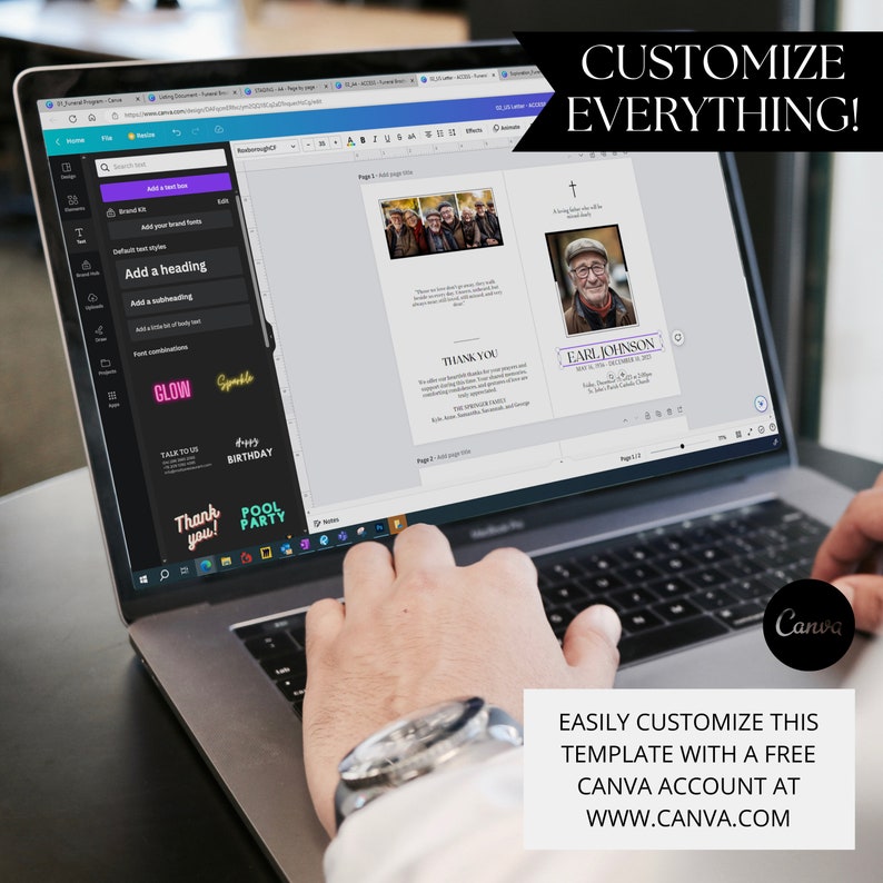 Funeral Program Template, Printable Funeral Program, CANVA Memorial ...