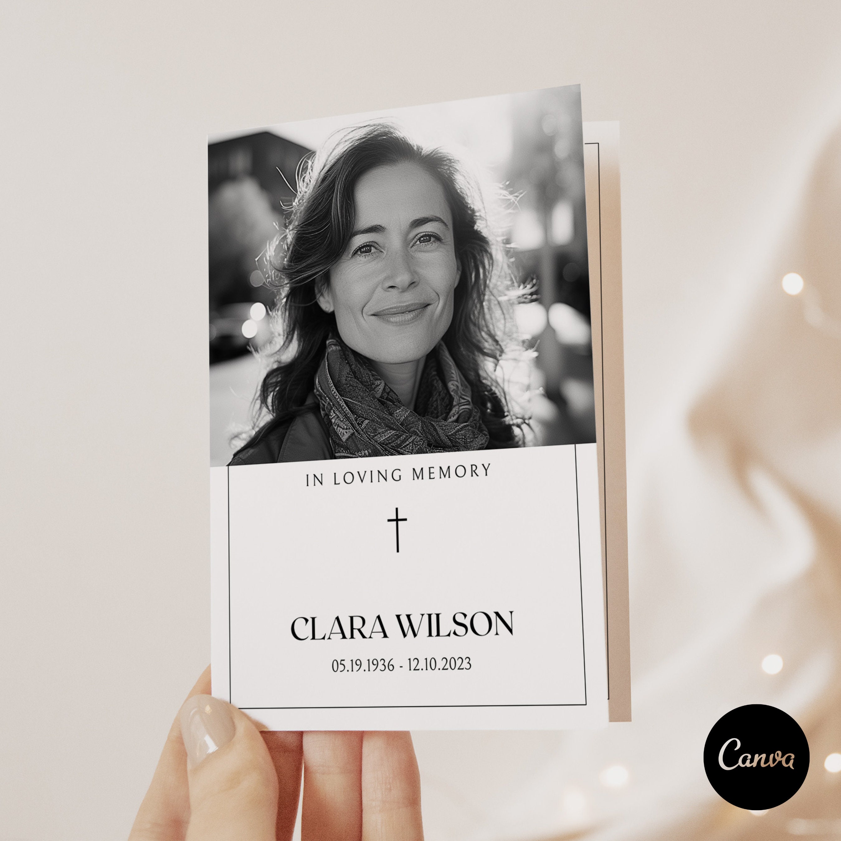 Funeral Program Template, Editable Photo Funeral Program, CANVA ...