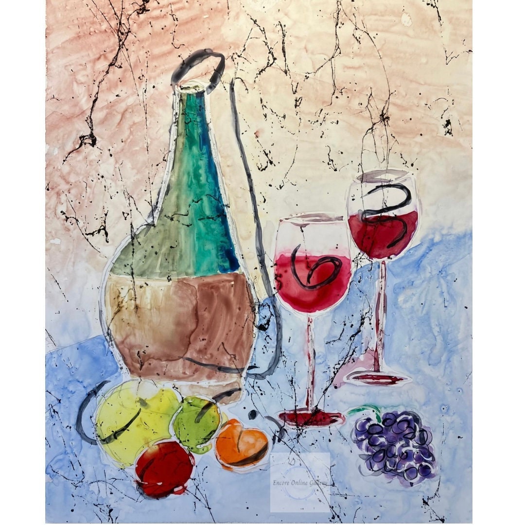 Wine Theme Art, Wine Bottle Painting, Semi Abstract Original Art, Semi ...