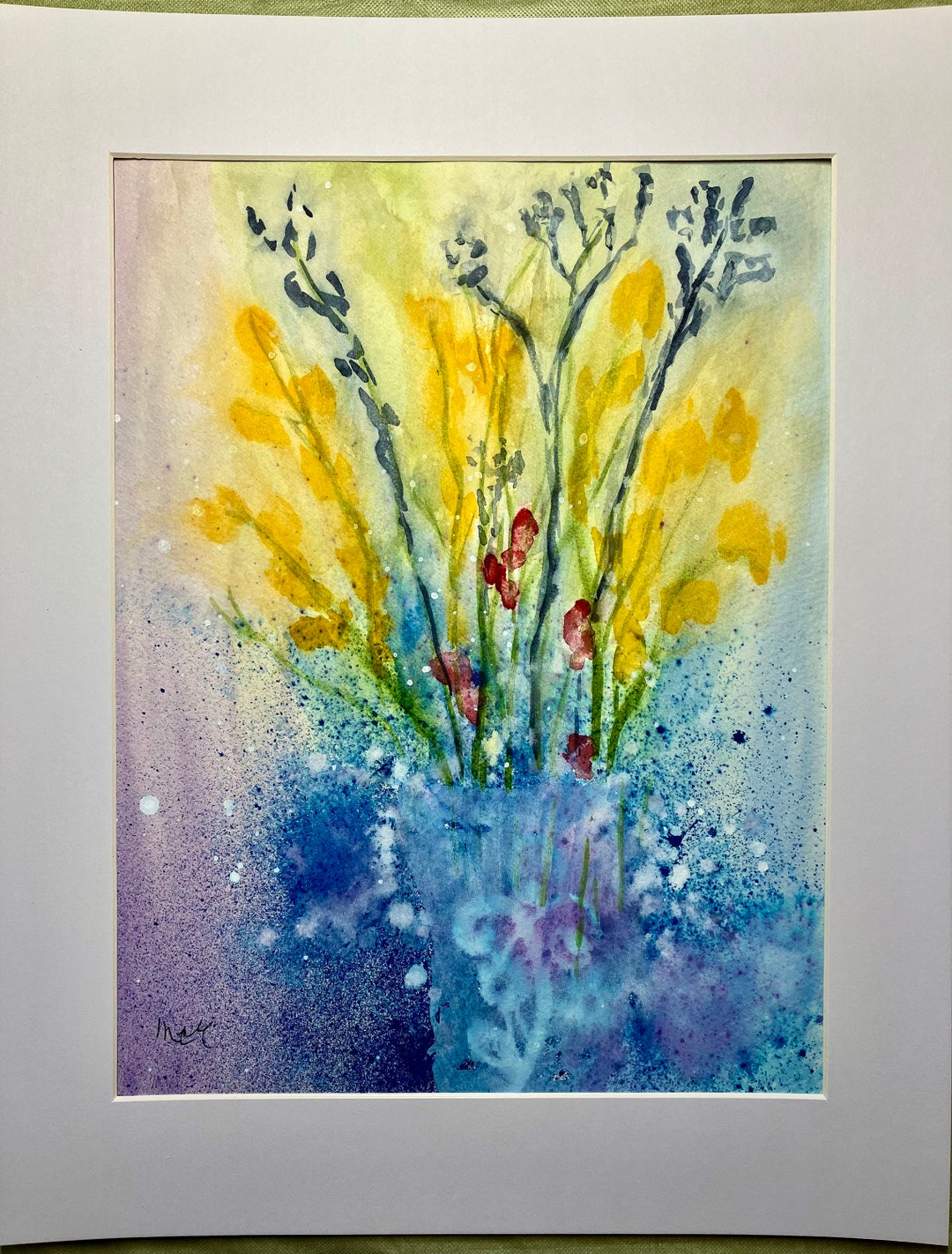 Abstract Wildflower Art Gift Watercolor Garden Wall Decor Original Semi ...