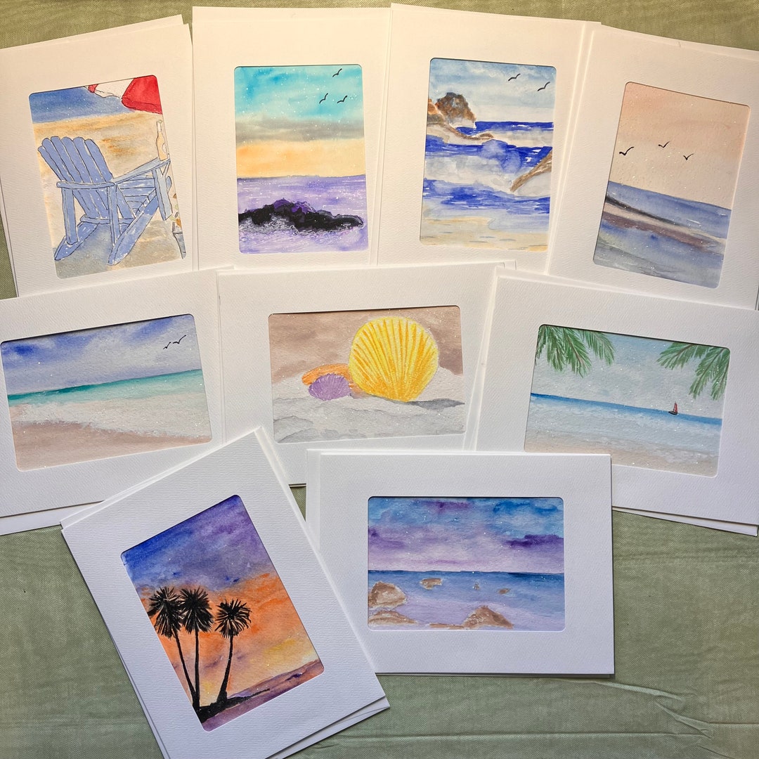 Hand Painted Beach Frameable Greeting Cards, Nature Inspired Colorful ...