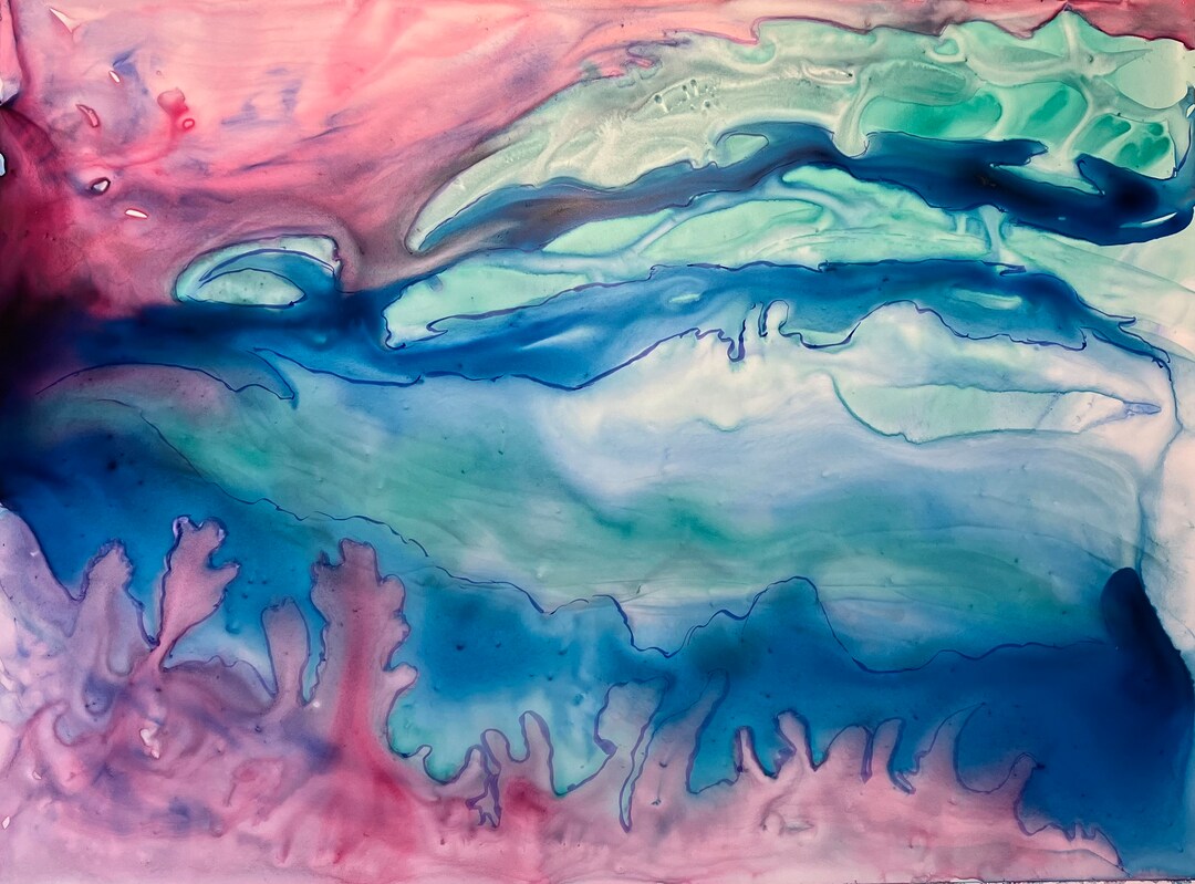 Abstract Ocean Coral Reef Art, Tropical Underwater Watercolor Painting ...