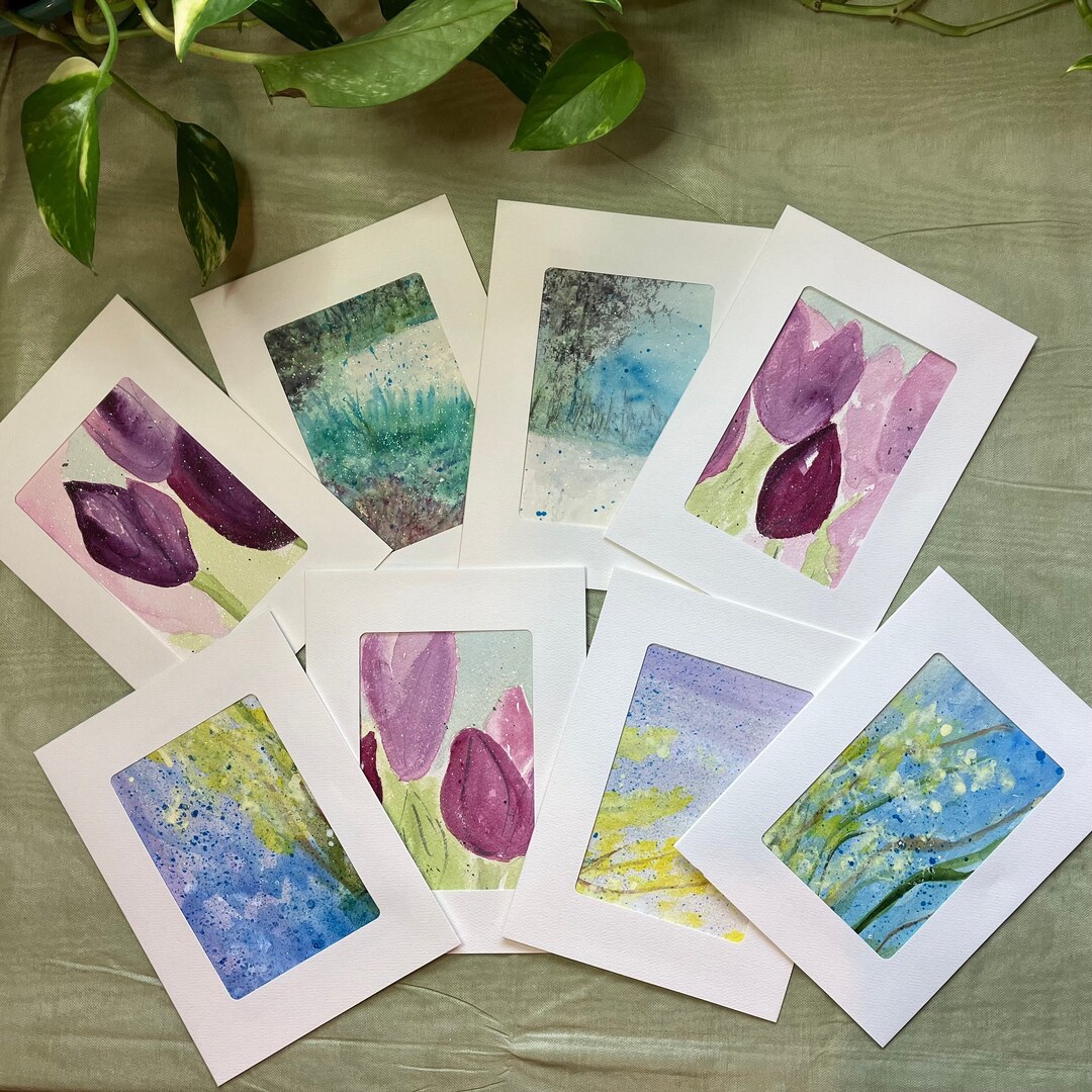 Abstract Hand Painted Floral Greeting Cards, Nature Inspired Colorful ...