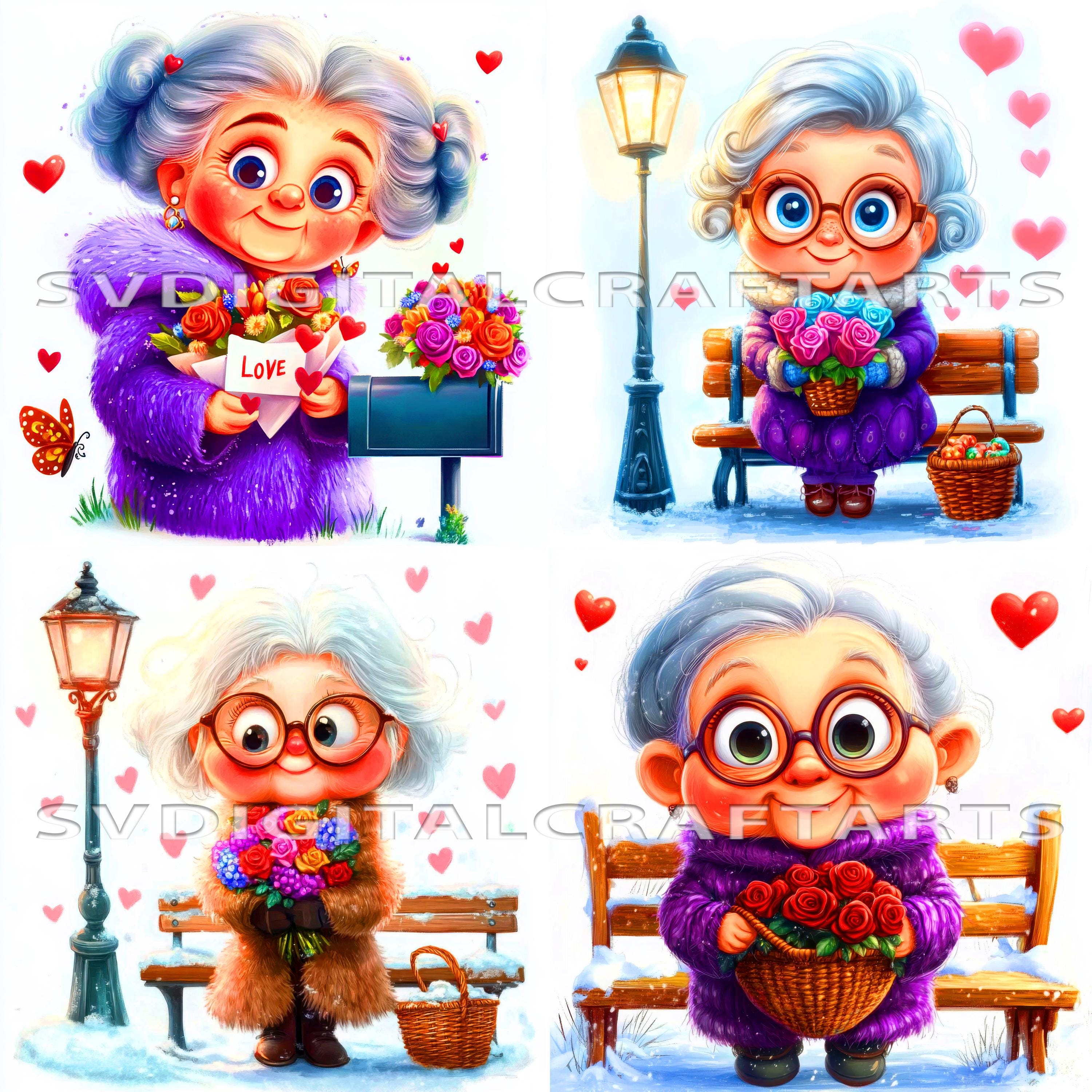 Old Lady & Valentine's Day Clipart 72JPG Grandma in Love Valentine's ...