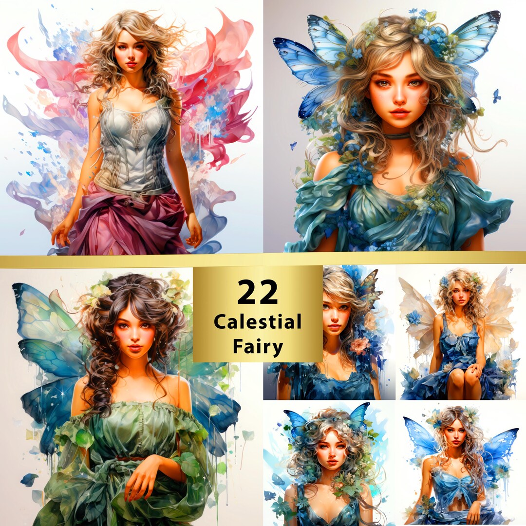 Watercolor Celestial Fairy Clipart 22 JPG Digital Download Celestial Pixie Fairy Decorations ...