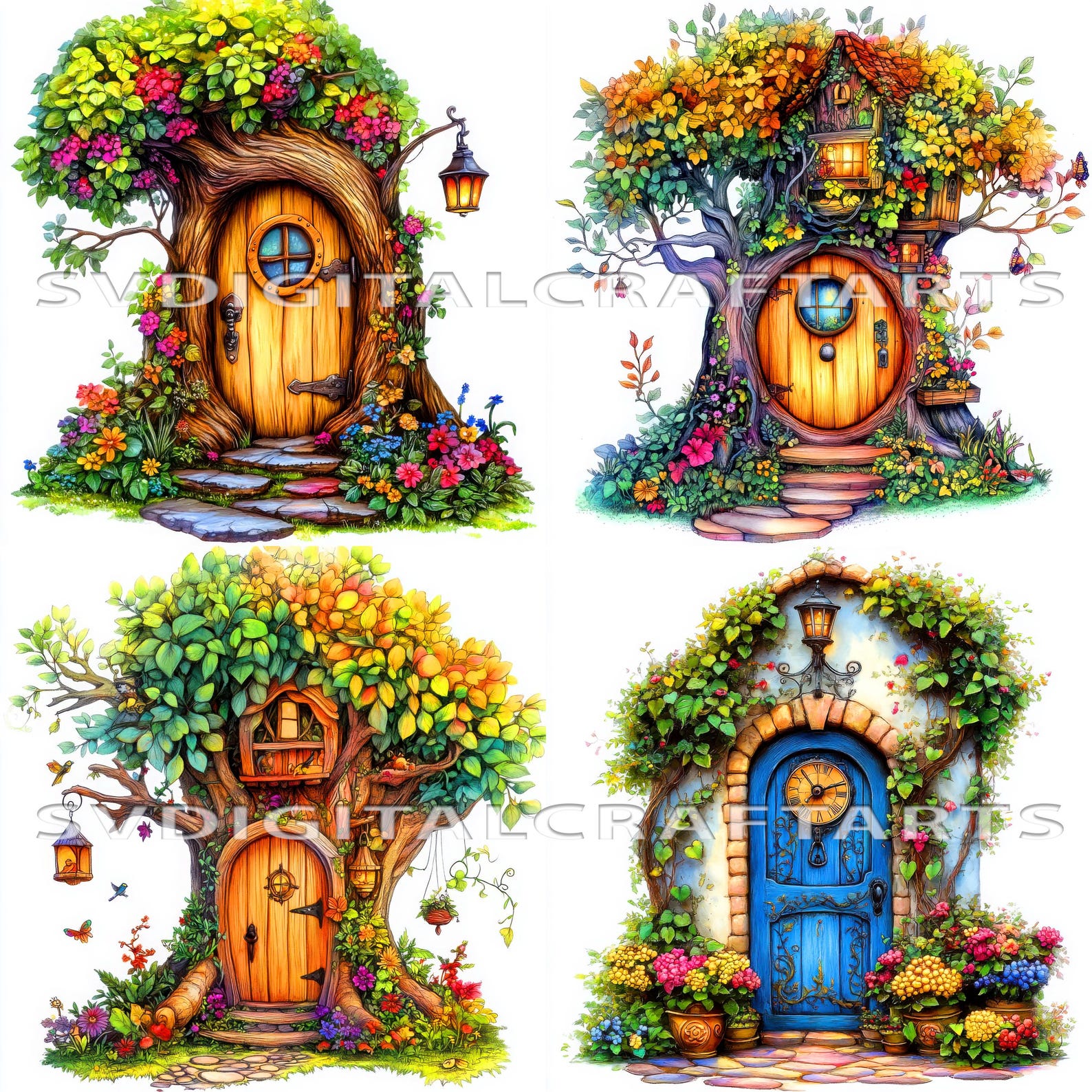 Magical Tree Entrance Clipart Bundle 71 Watercolor JPEG, Fairy Tale ...
