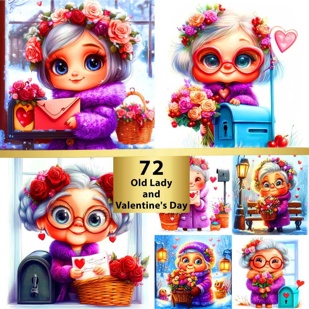 Old Lady & Valentine's Day Clipart 72JPG Grandma in Love Valentine's ...