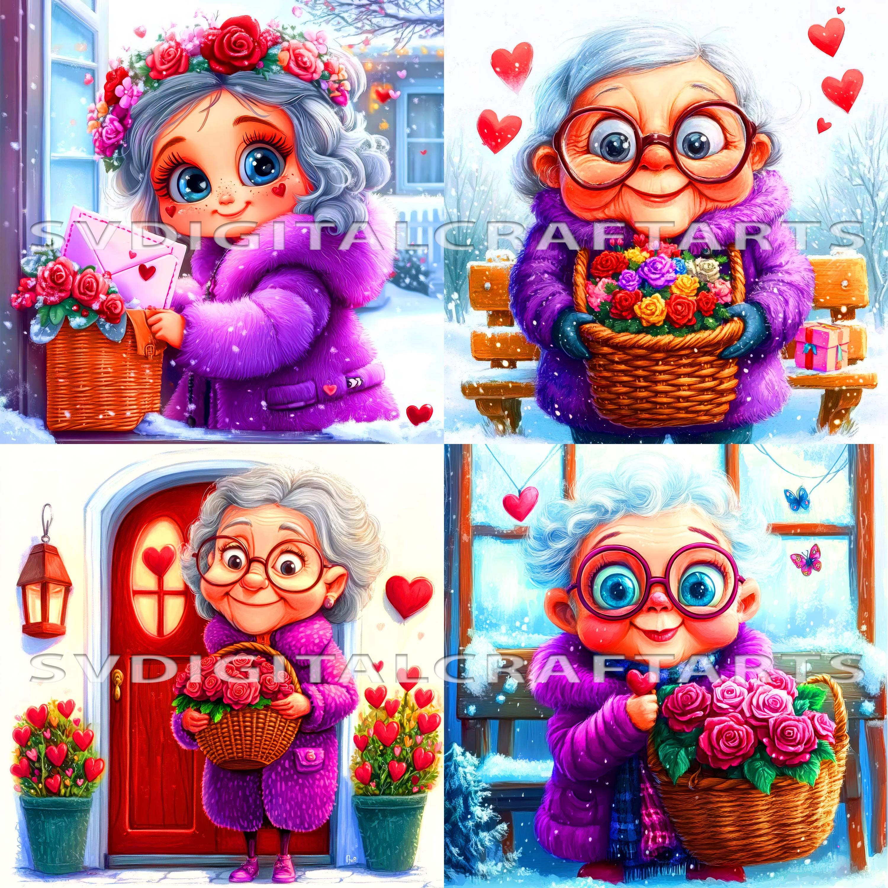 Old Lady & Valentine's Day Clipart 72JPG Grandma in Love Valentine's ...