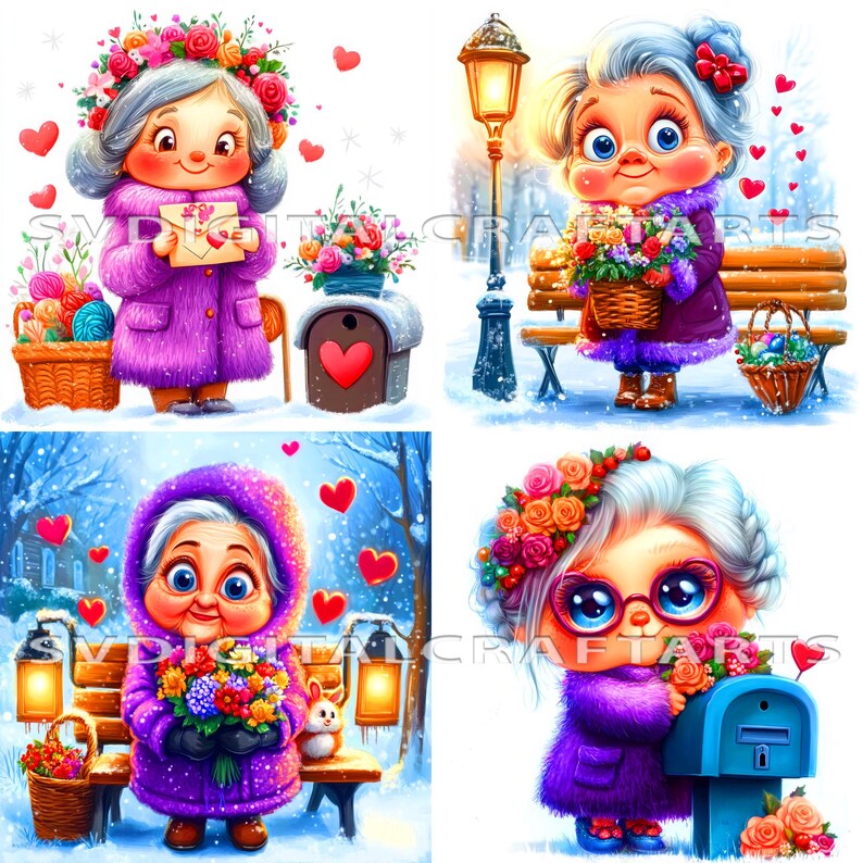 Old Lady & Valentine's Day Clipart 72JPG Grandma in Love Valentine's ...