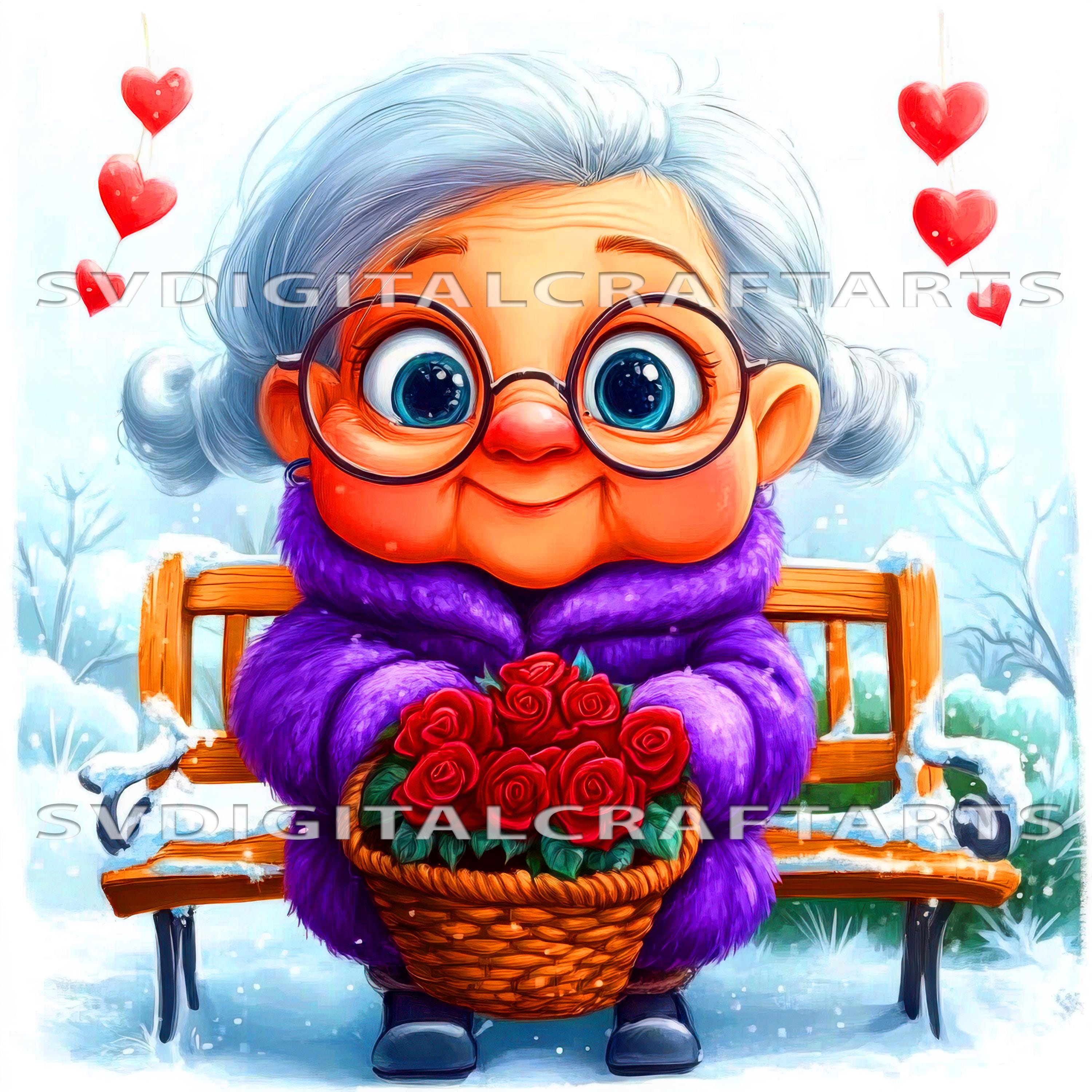 Old Lady & Valentine's Day Clipart 72JPG Grandma in Love Valentine's ...