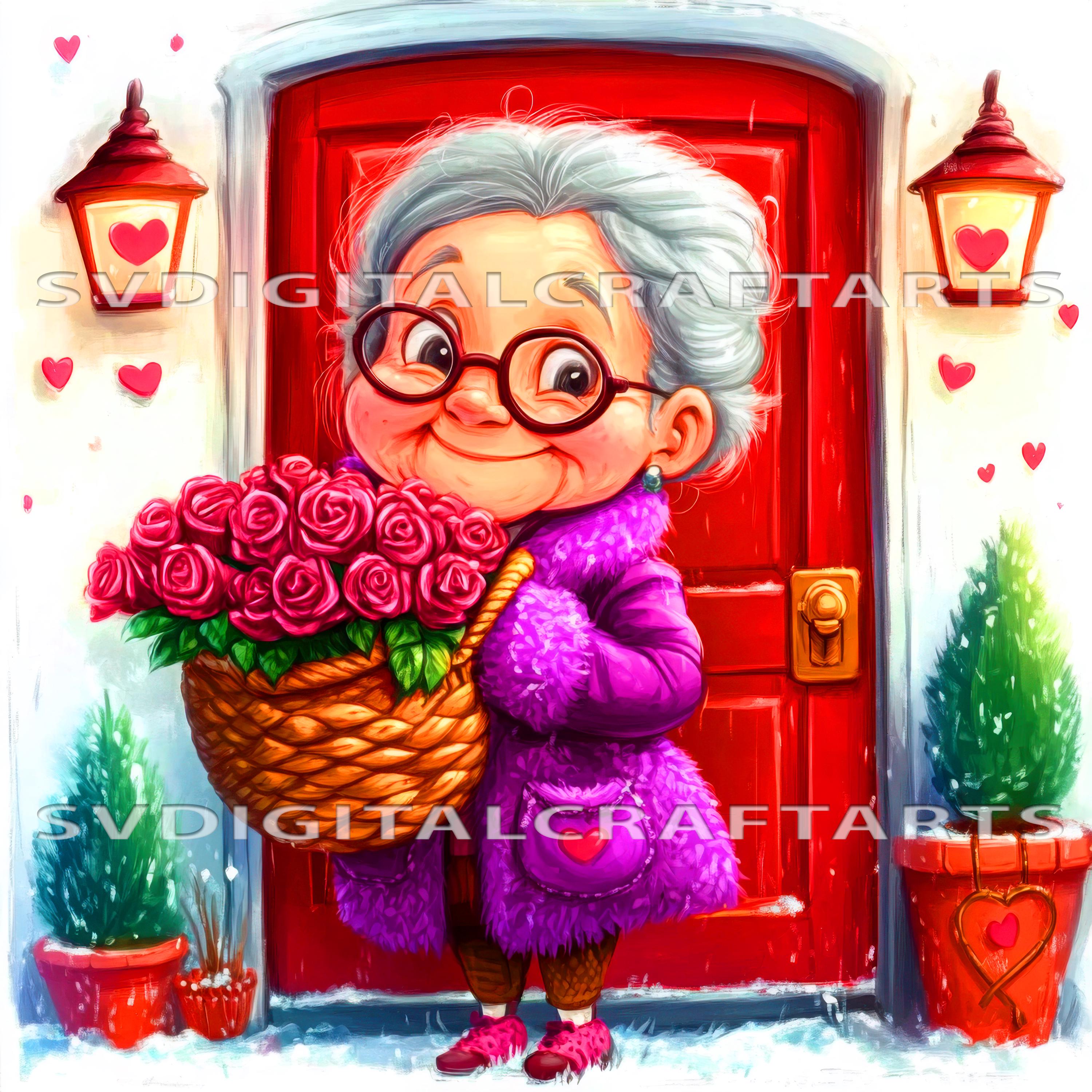 Old Lady & Valentine's Day Clipart 72JPG Grandma in Love Valentine's ...