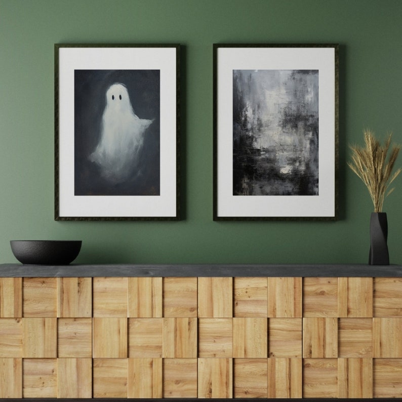 Minimal Ghost and Abstract Painting, Halloween Wall Art, Spooky Season ...