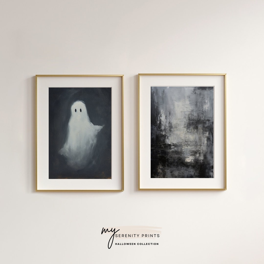 Minimal Ghost and Abstract Painting, Halloween Wall Art, Spooky Season ...