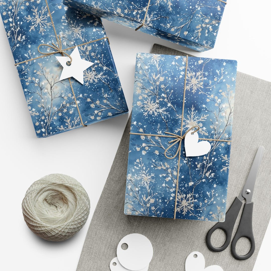 Beautiful Blue and Silver Snowflake Christmas Wrapping Paper Elegant ...