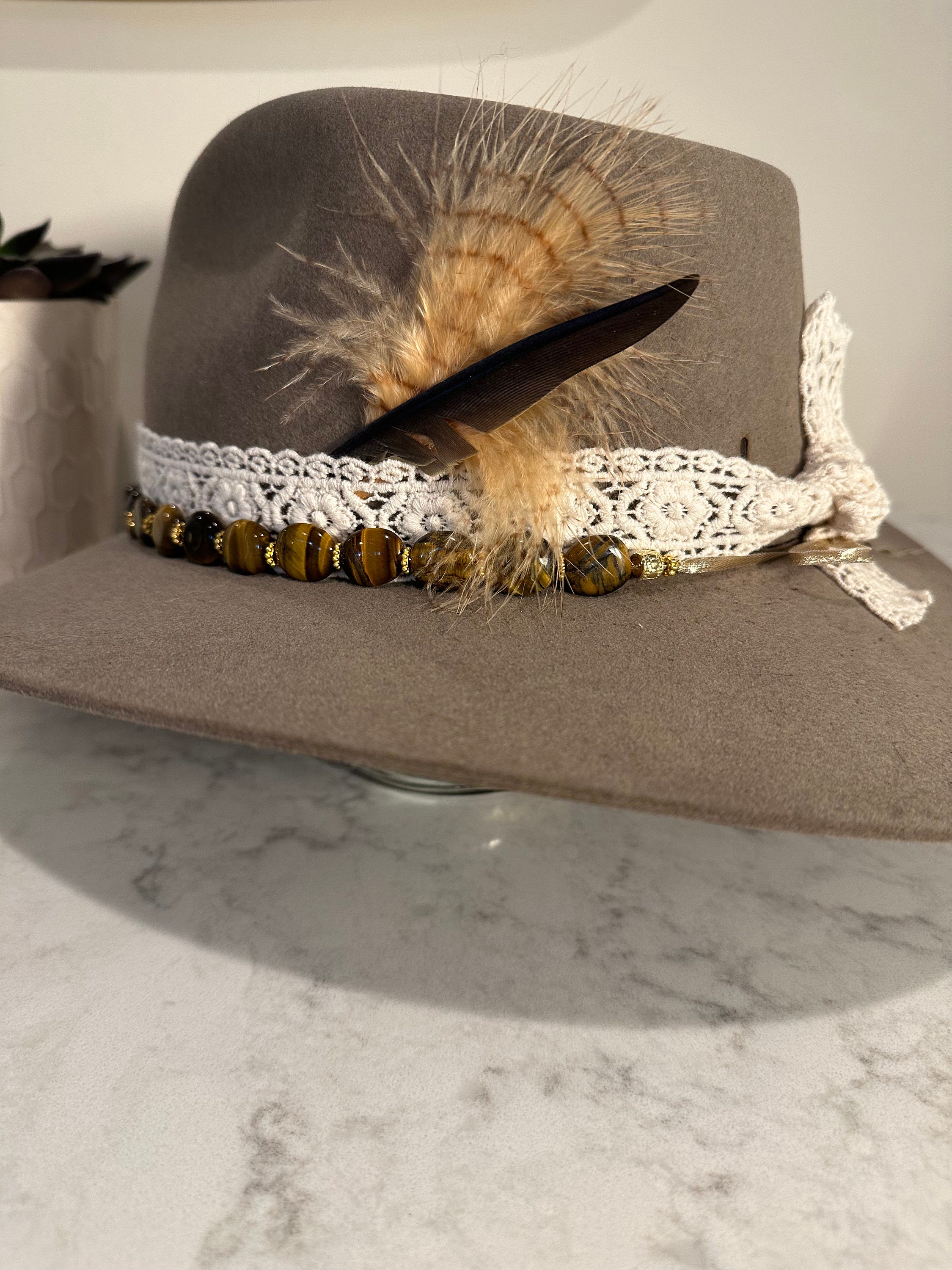 Tiger Eye Hat Band / Beaded Hat Band / Hat Decoration / on Loom / Woven ...