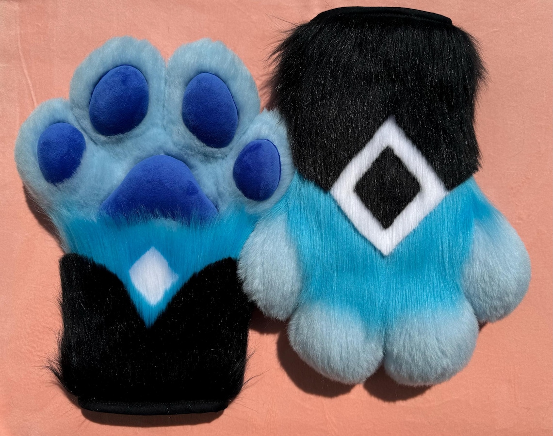Puffy Fursuit Paws, Blue and Black, Mochi Paw Pads - Etsy