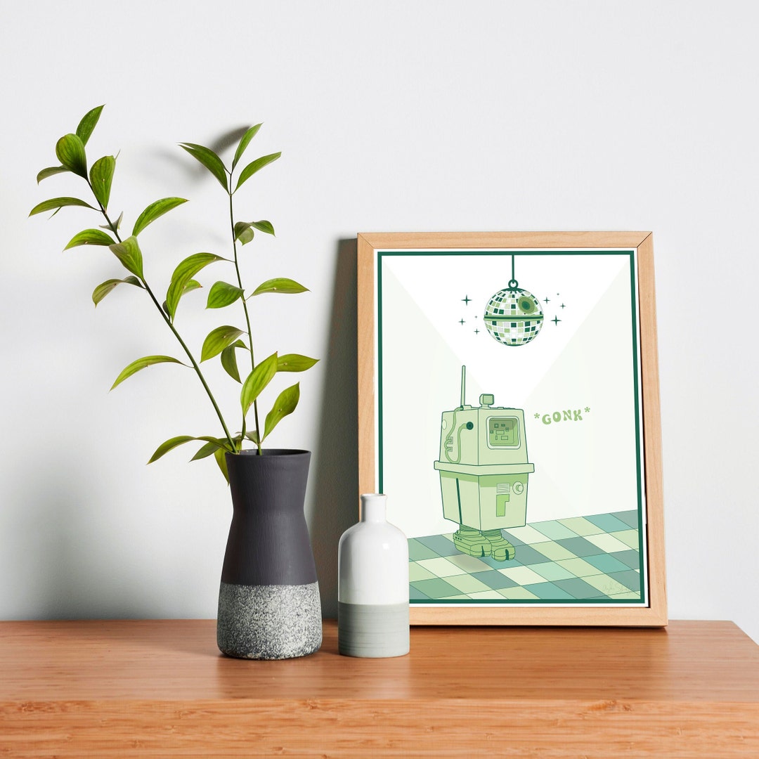 Green Disco Droid Print | Minimalist Star Wars Inspired Decor (digital ...