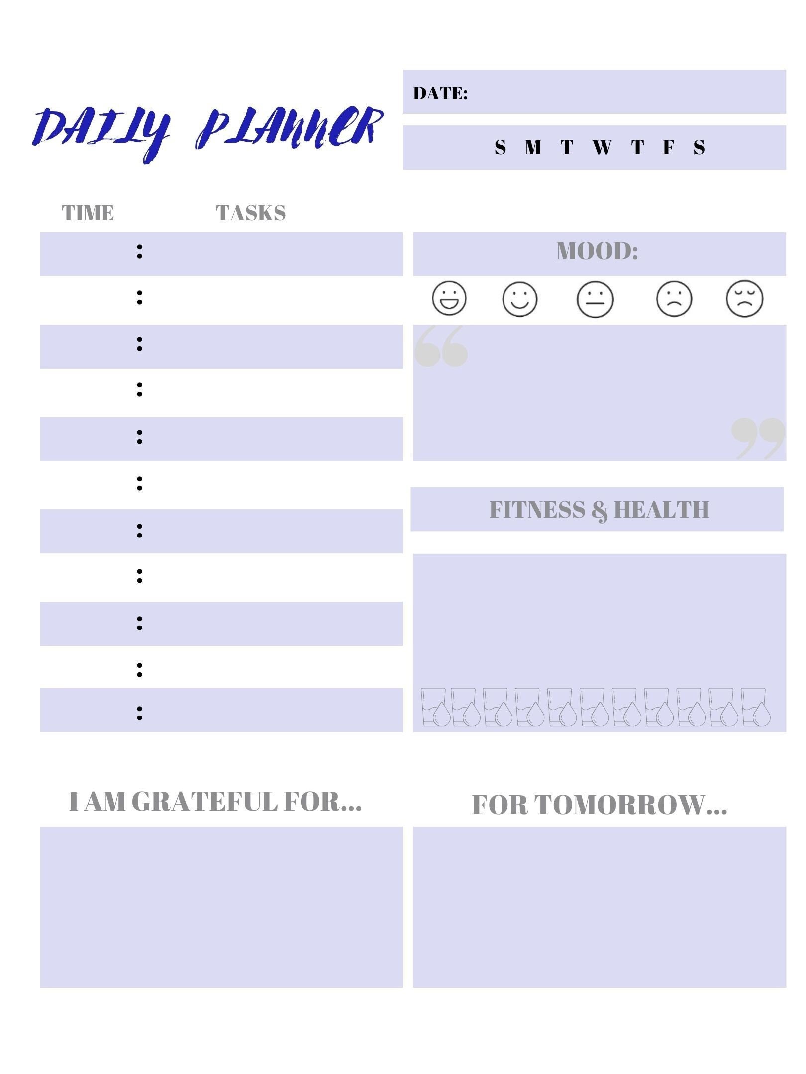 Printable Daily Planner One Page Daily Planner Daily - Etsy