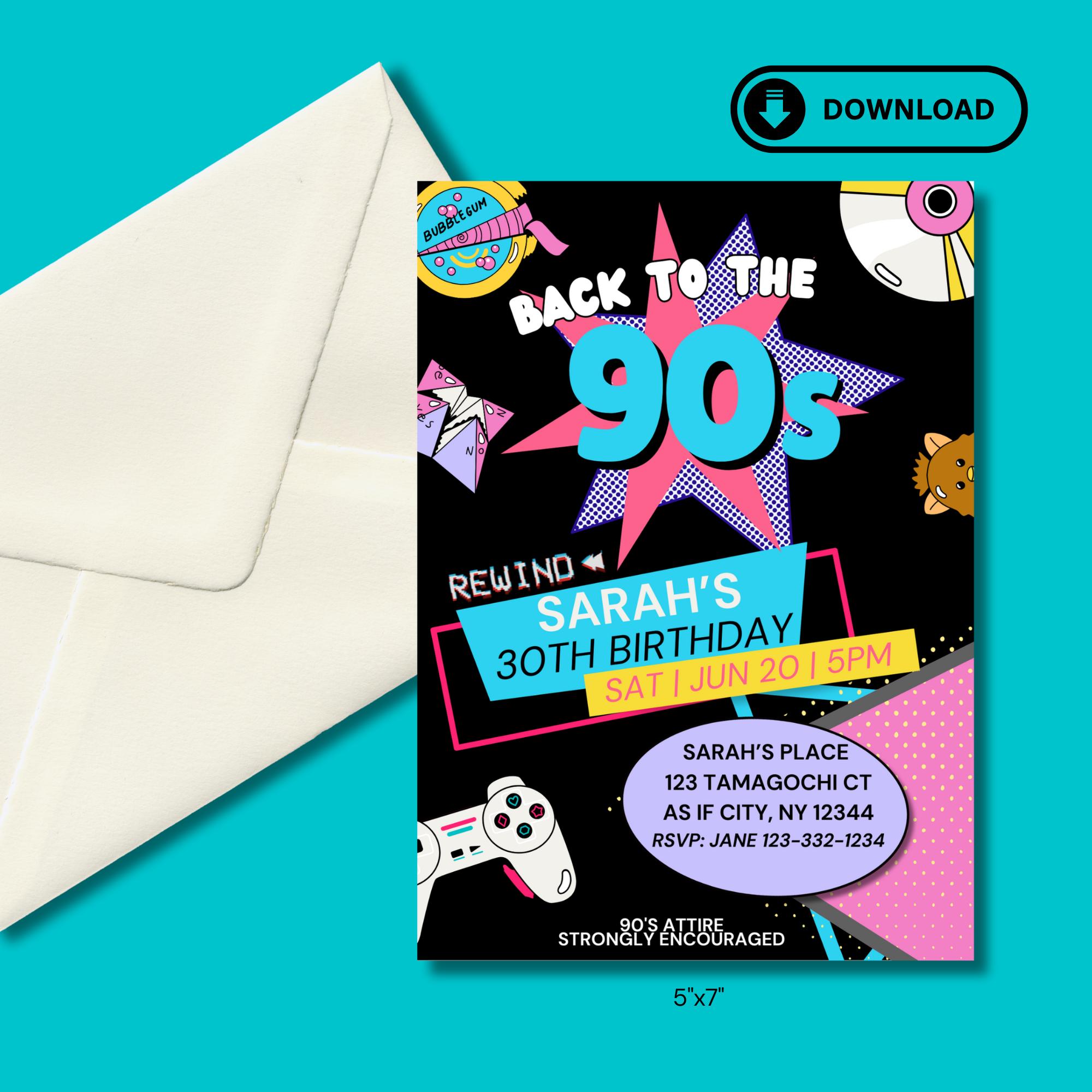 Editable Party Invitation for 90s Party, Throwback Party, Back to the ...
