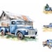 Watercolor Old Blue Farm Truck Clipart - 8 High Quality Pngs - Digital ...