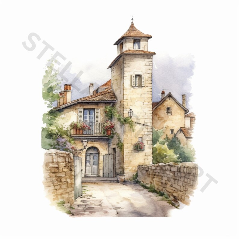 Watercolor Old French Town Clipart - 8 High Quality Pngs - Digital ...