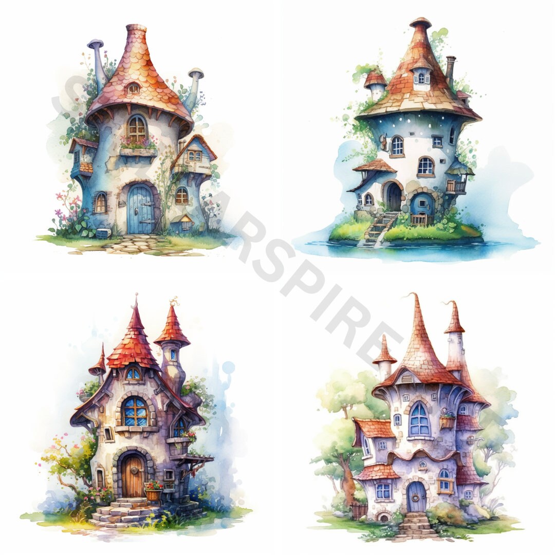 Watercolor Fairy House Clipart - 16 High Quality Pngs - Digital ...