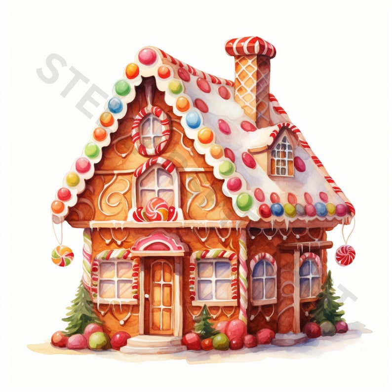 Watercolor Gingerbread House 8 High Quality Pngs Digital Download for ...