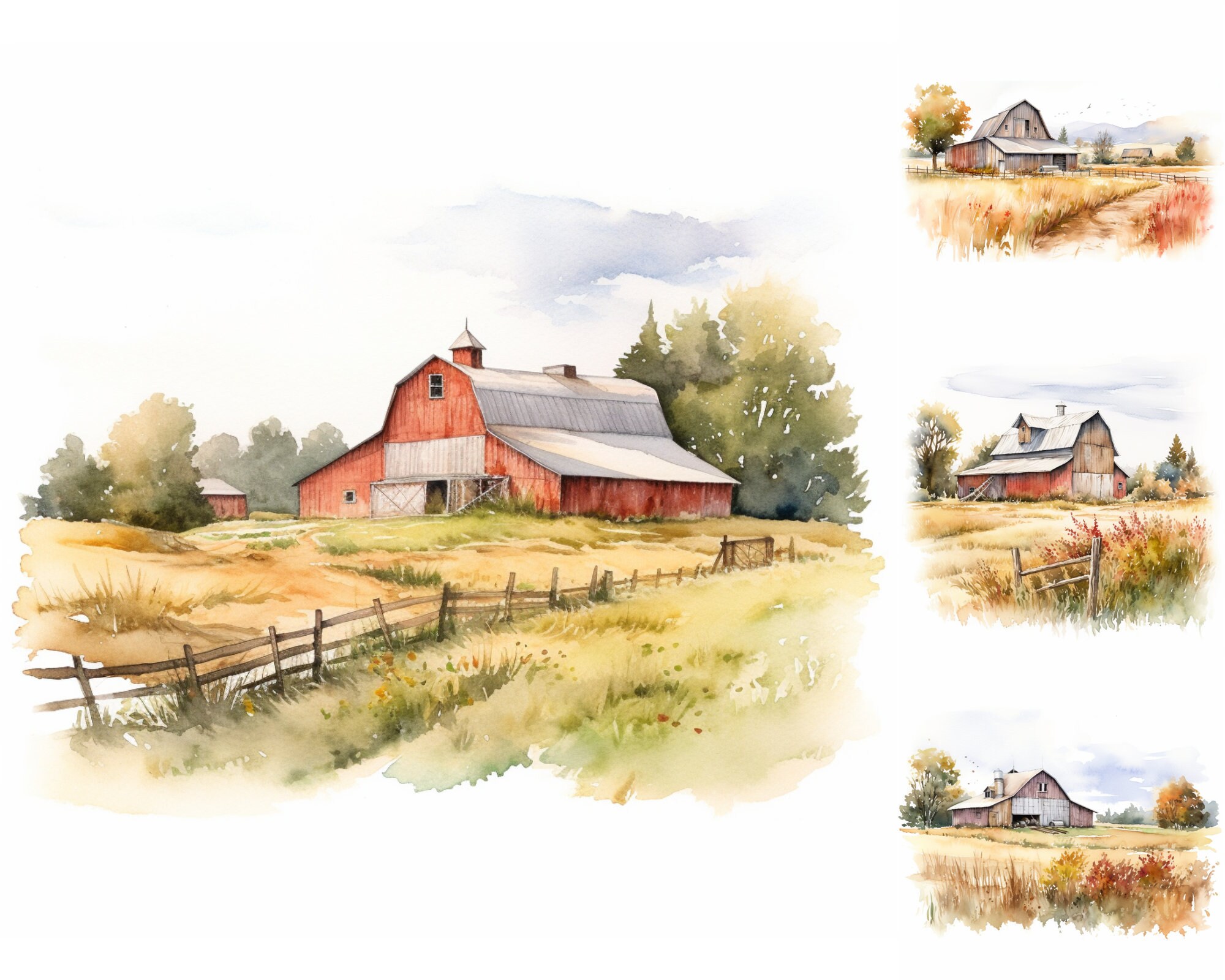 Watercolor Barn Clipart - 8 High Quality Pngs - Digital Download - for ...