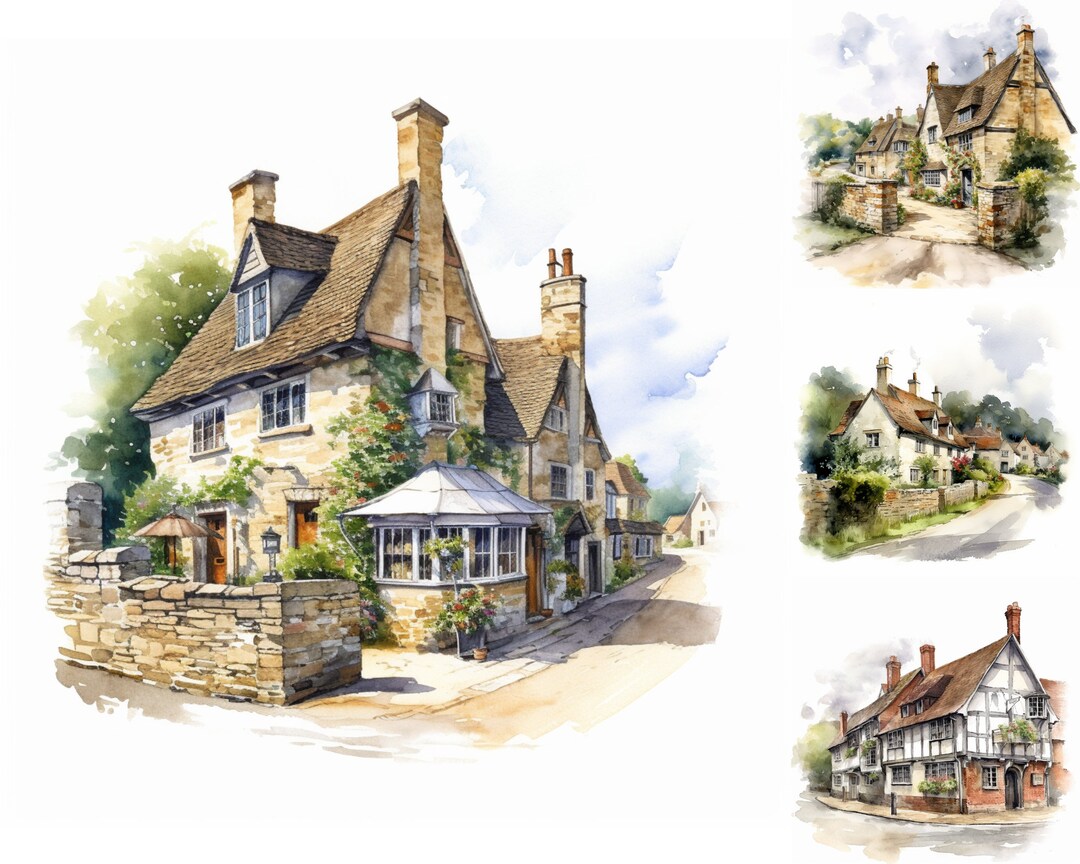 Watercolor Old English Town Clipart - 8 High Quality Pngs - Digital ...