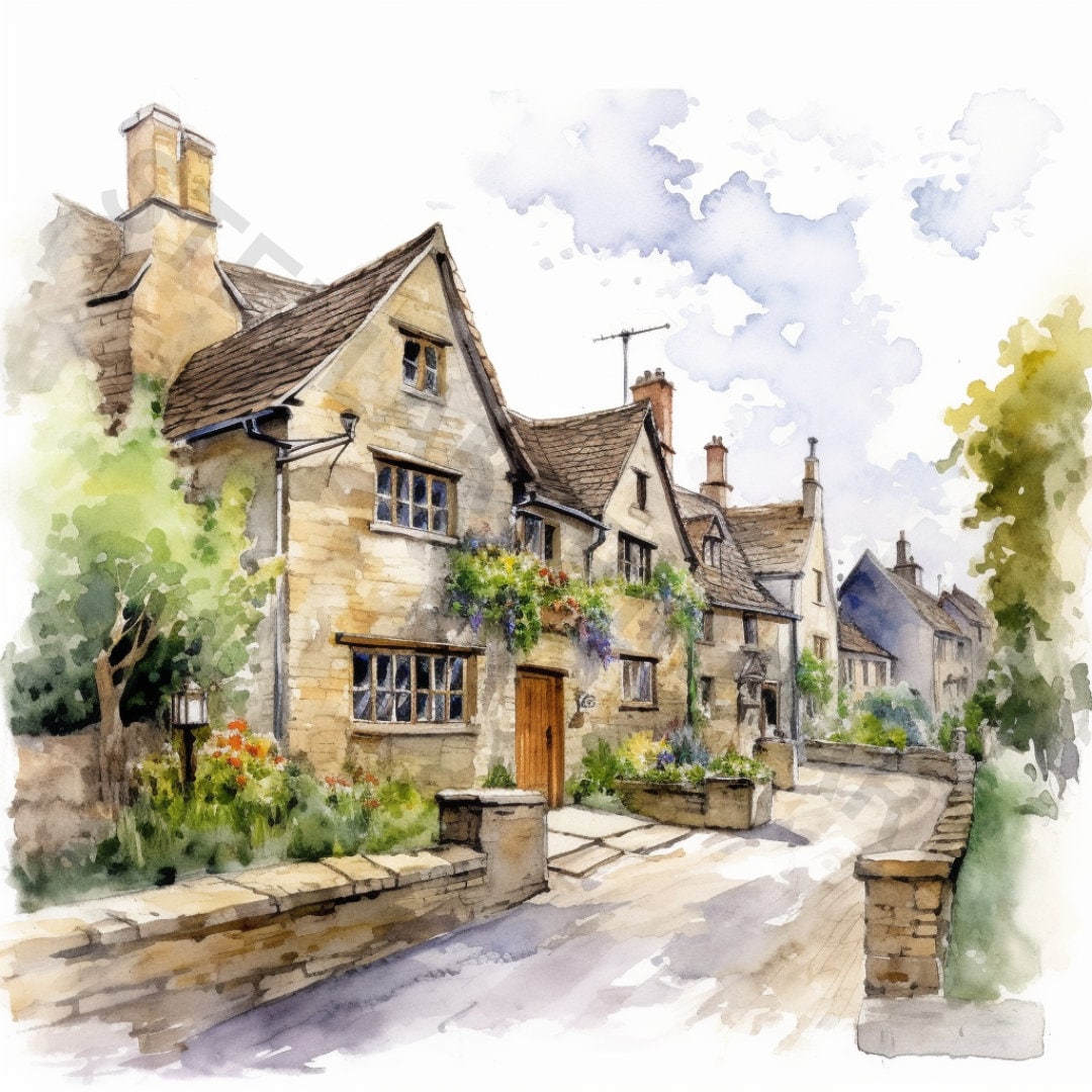 Watercolor Old English Town Clipart - 8 High Quality Pngs - Digital ...