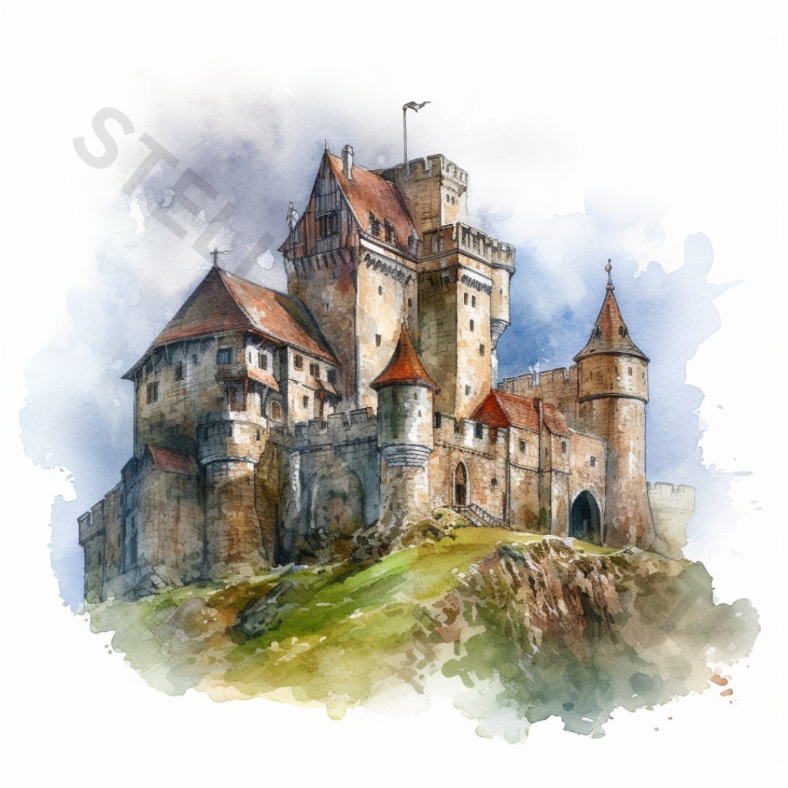 Watercolor Medieval Castle Clipart 8 High Quality Pngs - Etsy