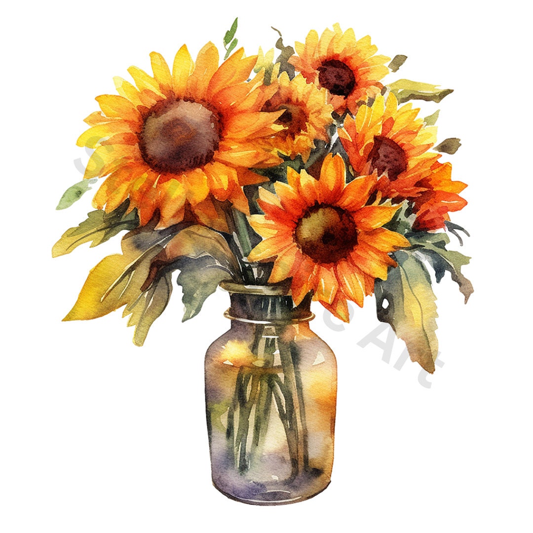 Watercolor Sunflowers Clipart - 8 High Quality Pngs - Digital Download ...