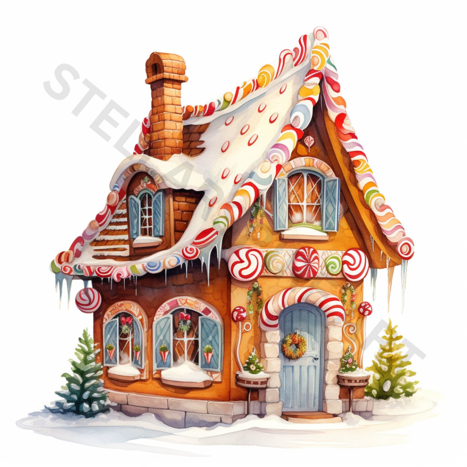 Watercolor Gingerbread House 8 High Quality Pngs Digital Download for ...