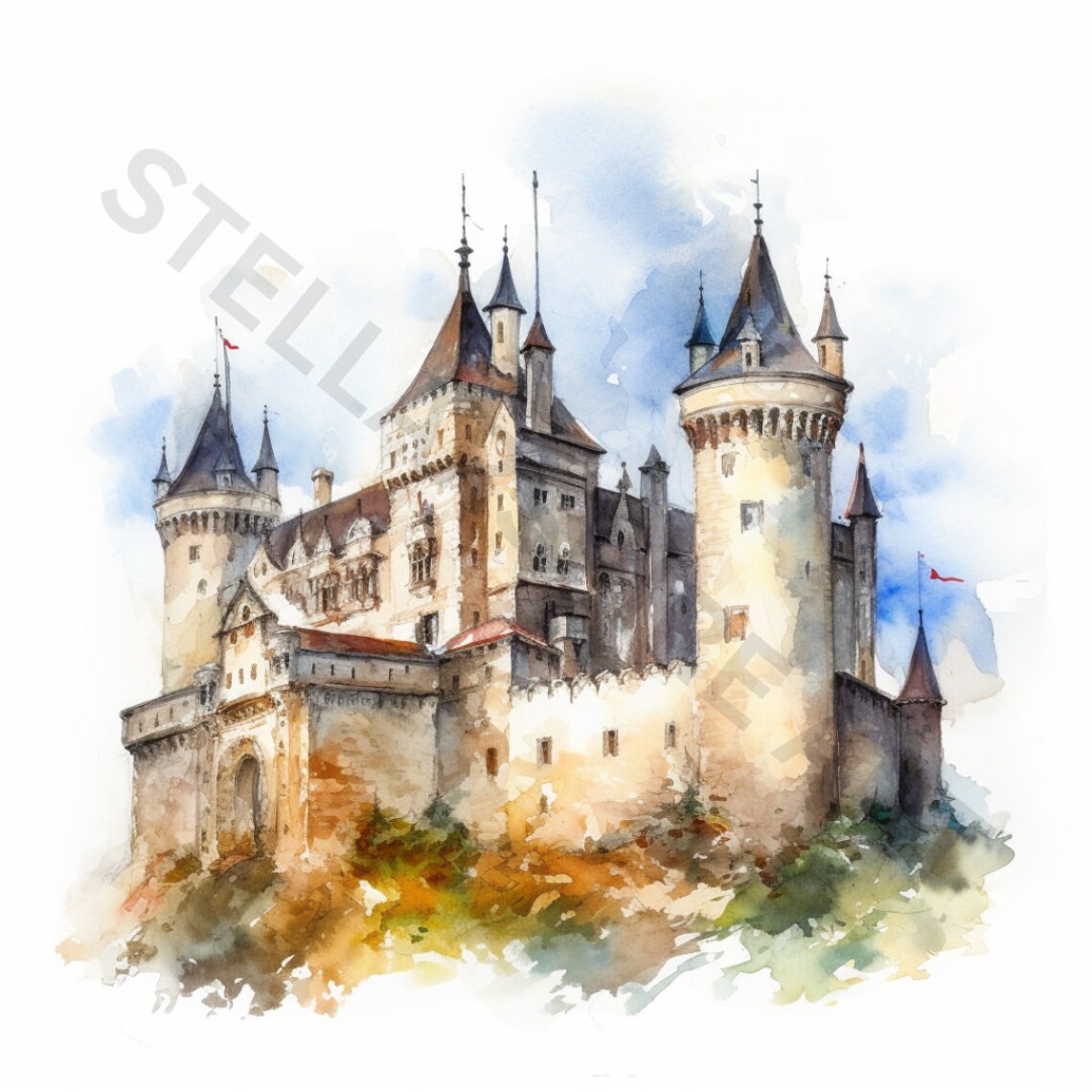 Watercolor Medieval Castle Clipart 8 High Quality Pngs - Etsy