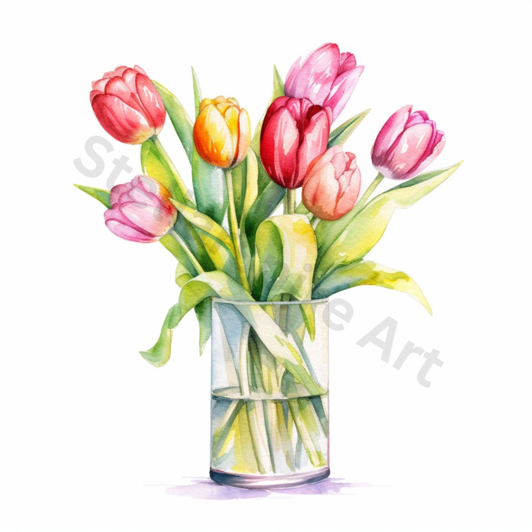 Watercolor Tulips Clipart 8 High Quality Pngs Digital - Etsy