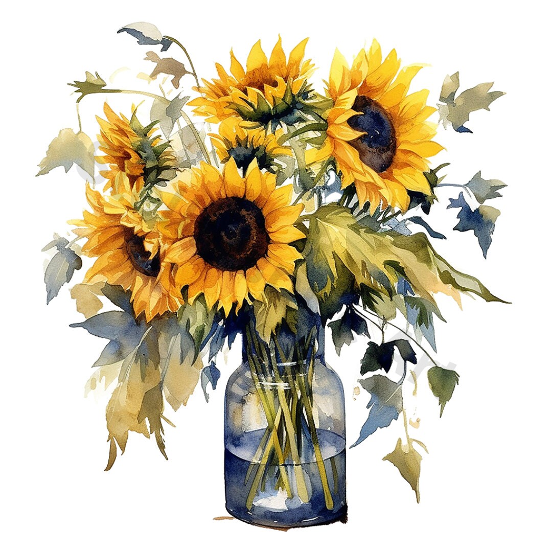Watercolor Sunflowers Clipart - 8 High Quality Pngs - Digital Download ...