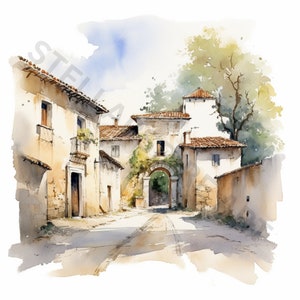 Watercolor Old French Town Clipart 8 High Quality Pngs Digital Download ...