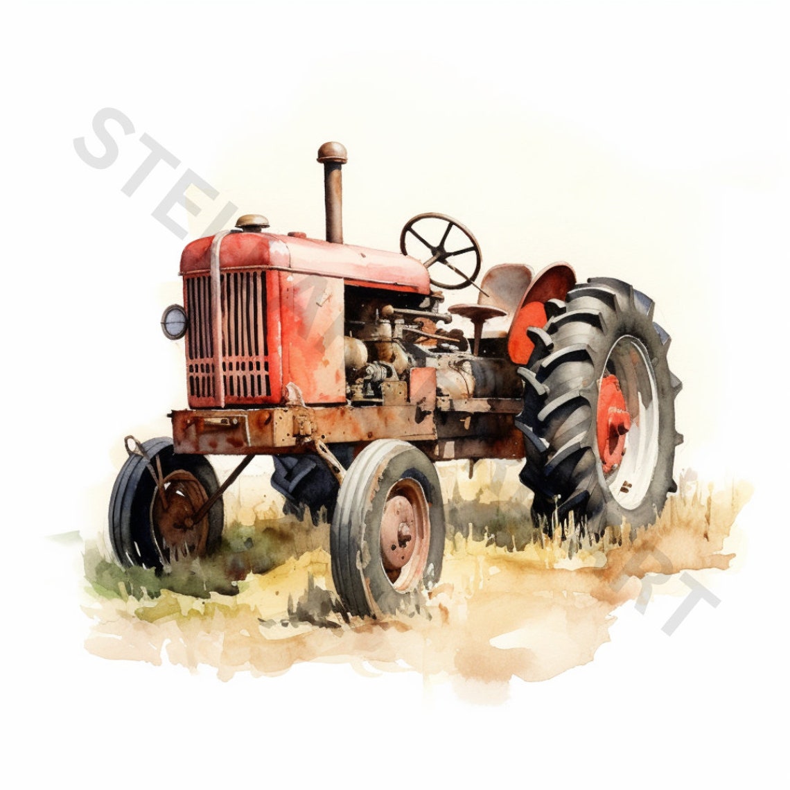 Watercolor Old Farm Tractor Clipart - 8 High Quality Pngs - Digital ...
