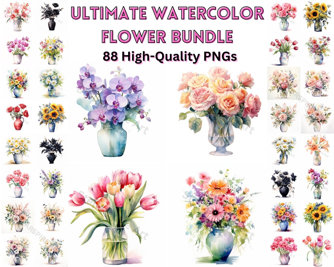 Ultimate Watercolor Flowers Clipart Super Bundle - 88 High Quality Pngs ...
